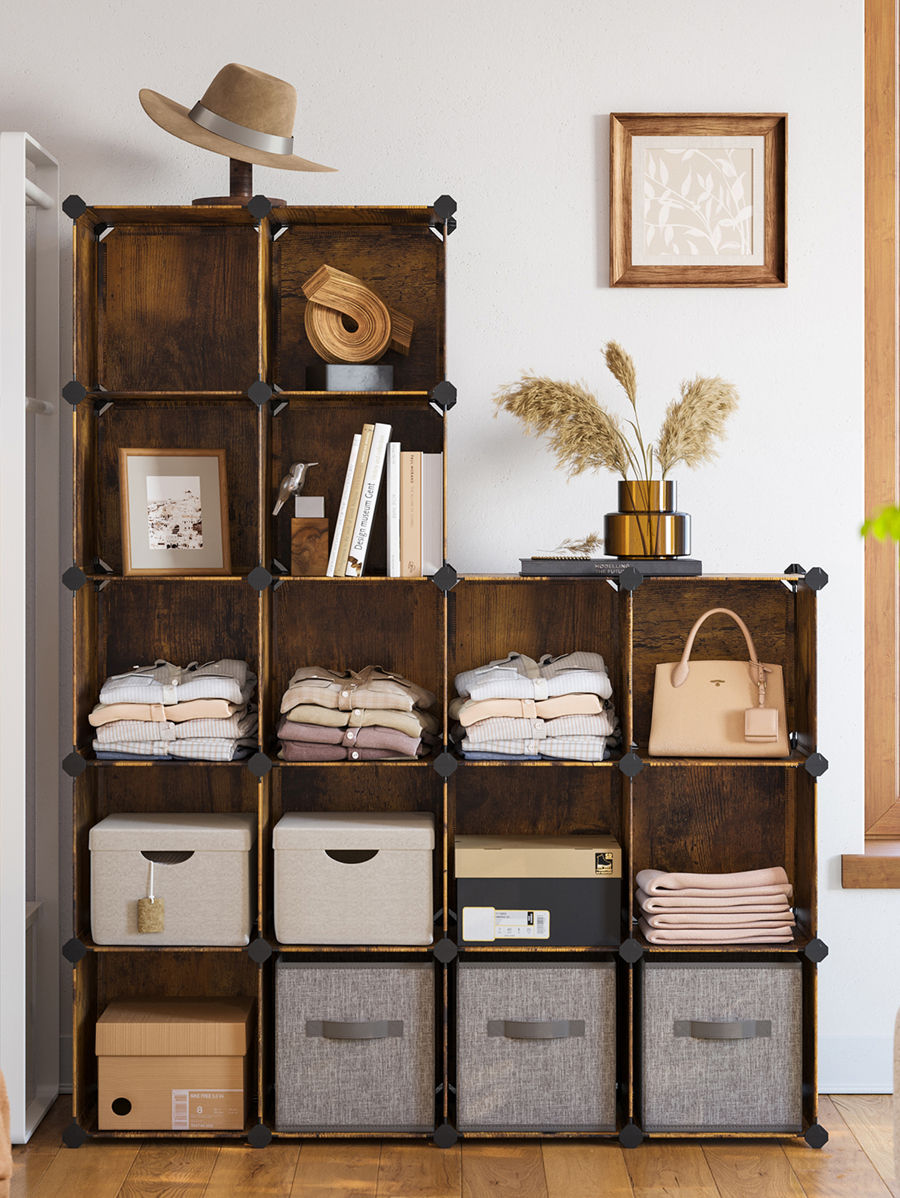 SONGMICS Cube Storage Organizer, 16-Cube Book Shelf, Closet Organizers ...