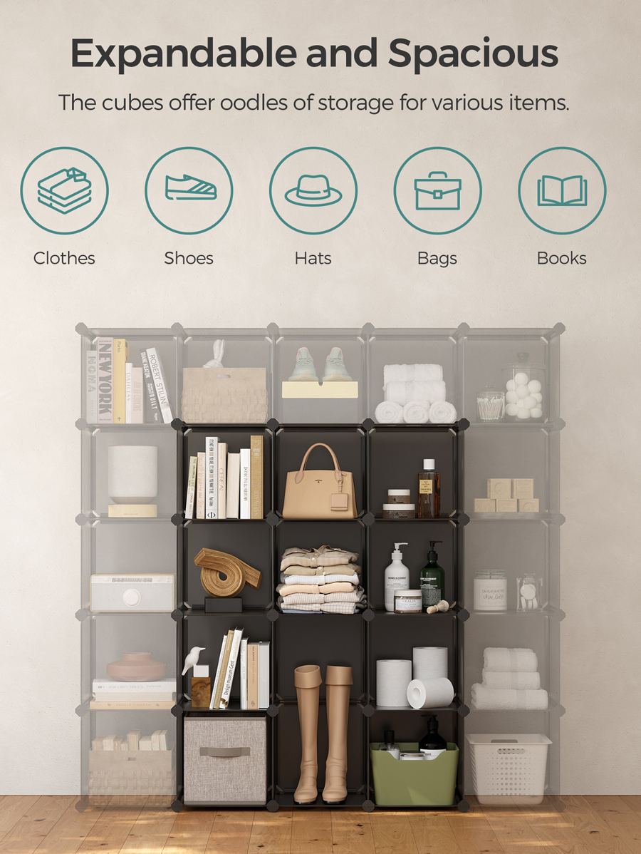 SONGMICS Cube Storage Organizer, 16-Cube Book Shelf, Closet Organizers ...