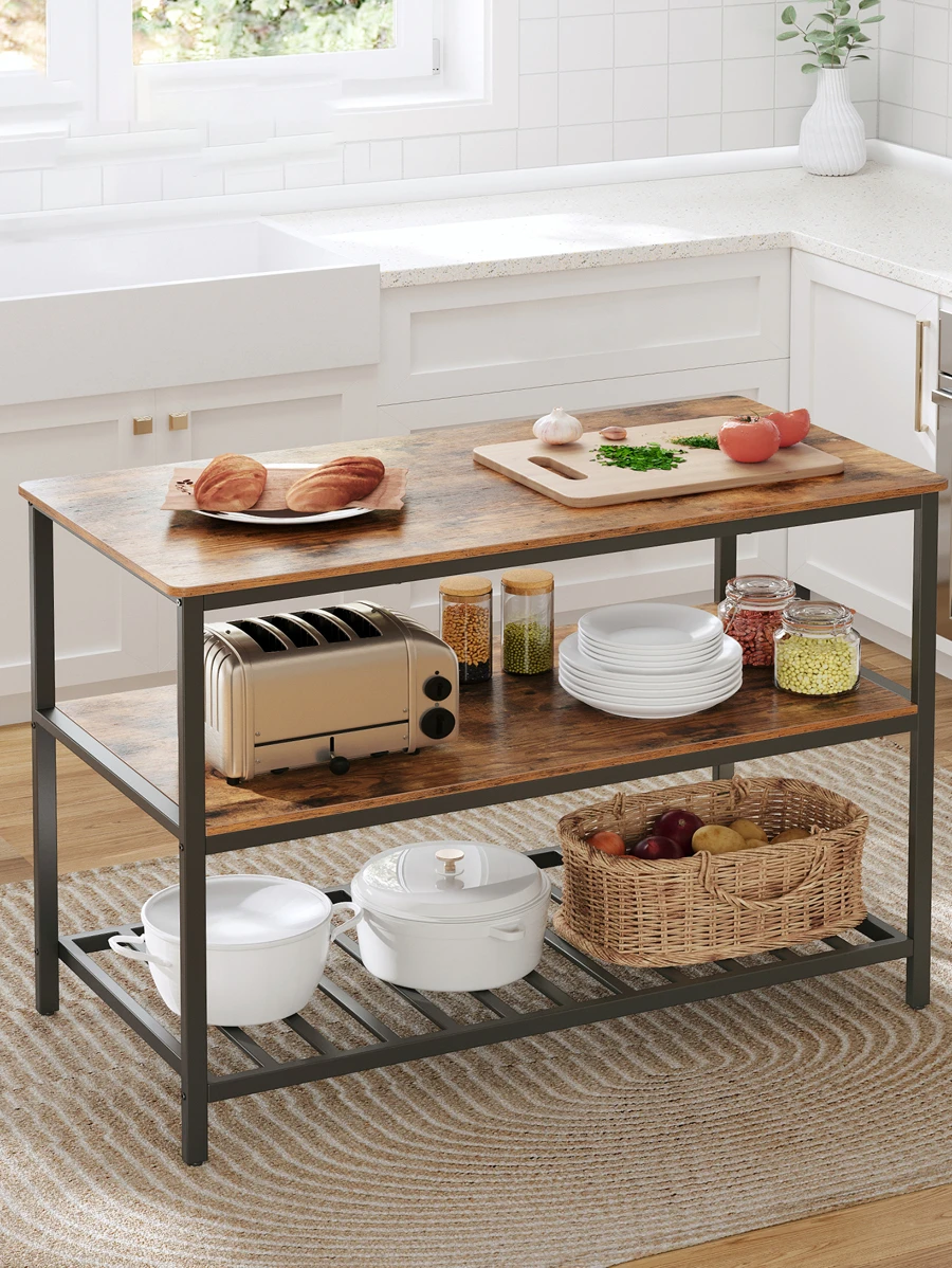 VASAGLE Kitchen Island With 3 Shelves, 47.2 Inches Kitchen Shelf With ...