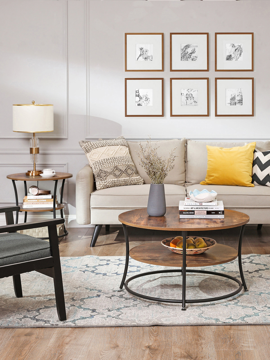 VASAGLE Side Table, Round End Table with 2 Shelves for Living Room ...