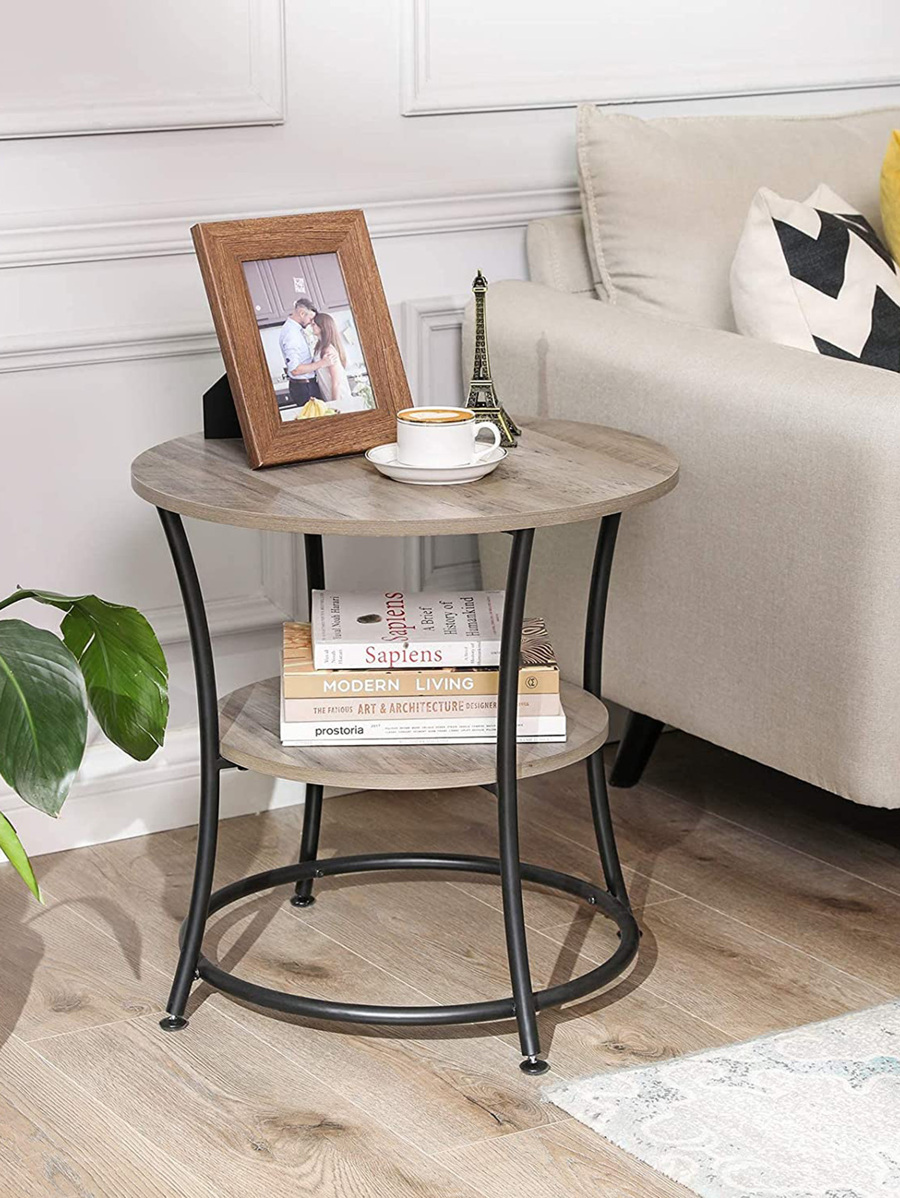 VASAGLE Side Table, Round End Table with 2 Shelves for Living Room ...