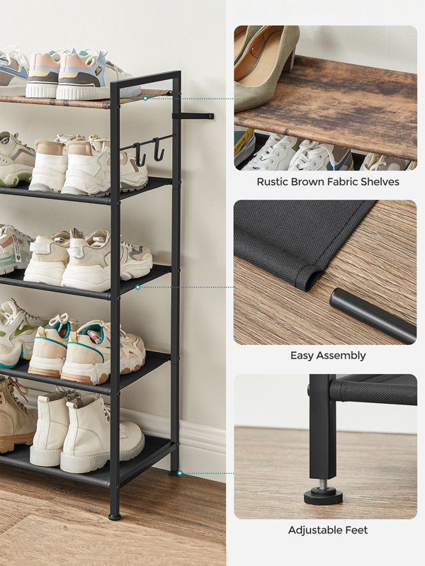 SONGMICS Shoe Rack Storage Organizer 5 Tier, Black Metal Shoe Rack ...