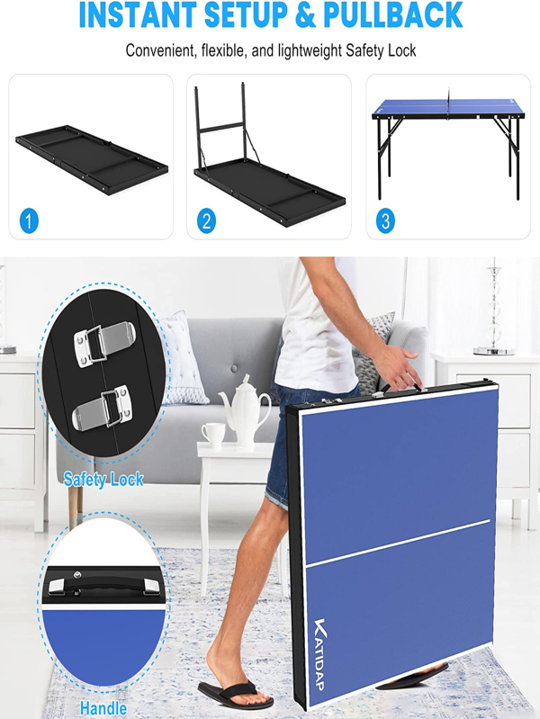 Portable Table Tennis Table, Ping Pong Table for Indoor Outdoor ...