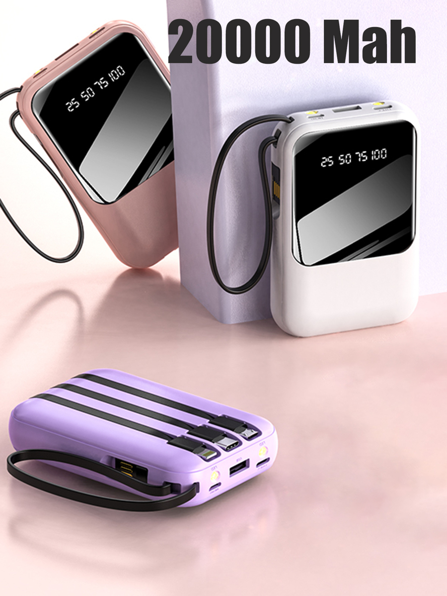 Mini Power Bank 20000mah Built-In Fast Charging With 4-Wire Digital ...