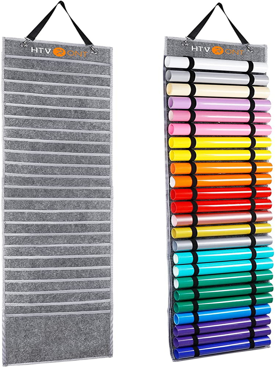 HTVRONT Vinyl Roll Holder, Vinyl Roll Storage with 24 Compartments ...