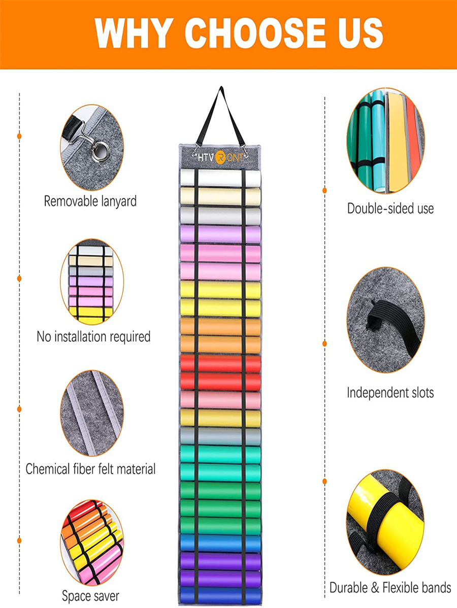 HTVRONT Vinyl Roll Holder, Vinyl Roll Storage with 24 Compartments ...