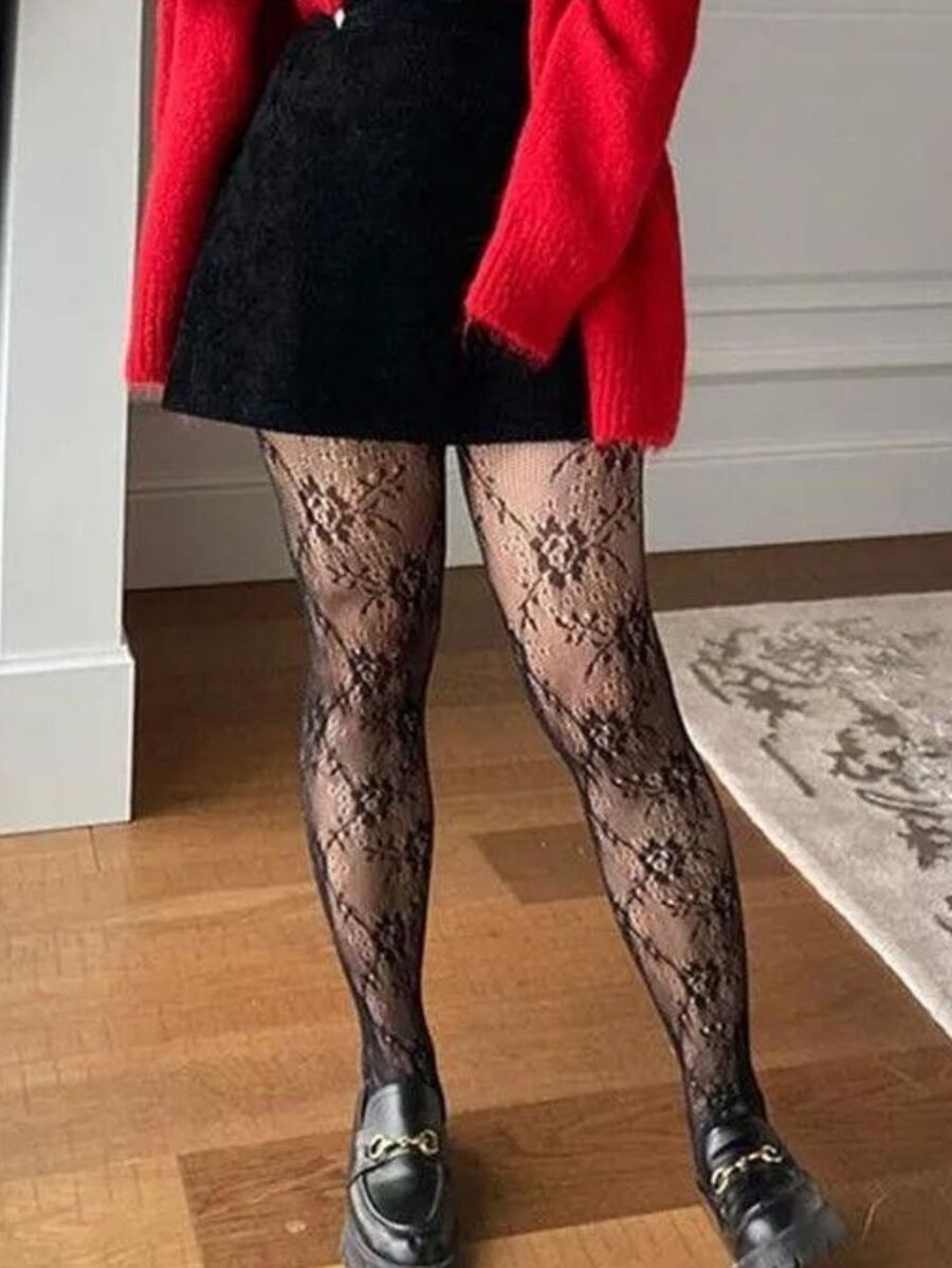 Black Gothic Rock Punk Print Fishnet Stockings (Daiana Modas 2025) for ...