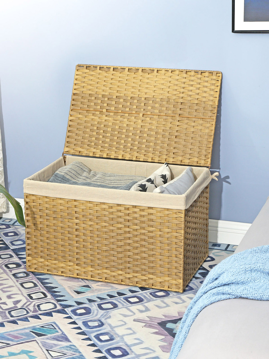 SONGMICS Storage Basket with Lid, Rattan-Style Storage Trunk with ...