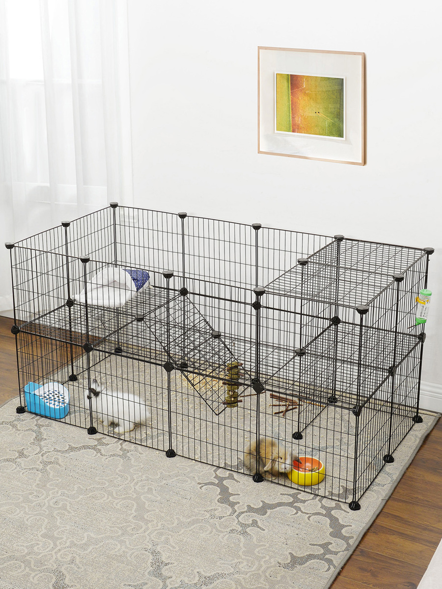 SONGMICS Pet Playpen, Small Animal Playpen, Two-Story Pet Premium Villa ...