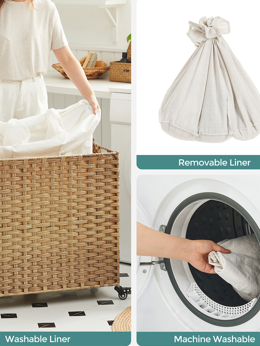 SONGMICS Laundry Hamper With Wheels & Removable Liner Bag, 3-Section ...