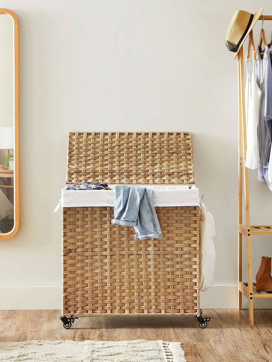 SONGMICS Laundry Hamper With Wheels & Removable Liner Bag, 3-Section ...