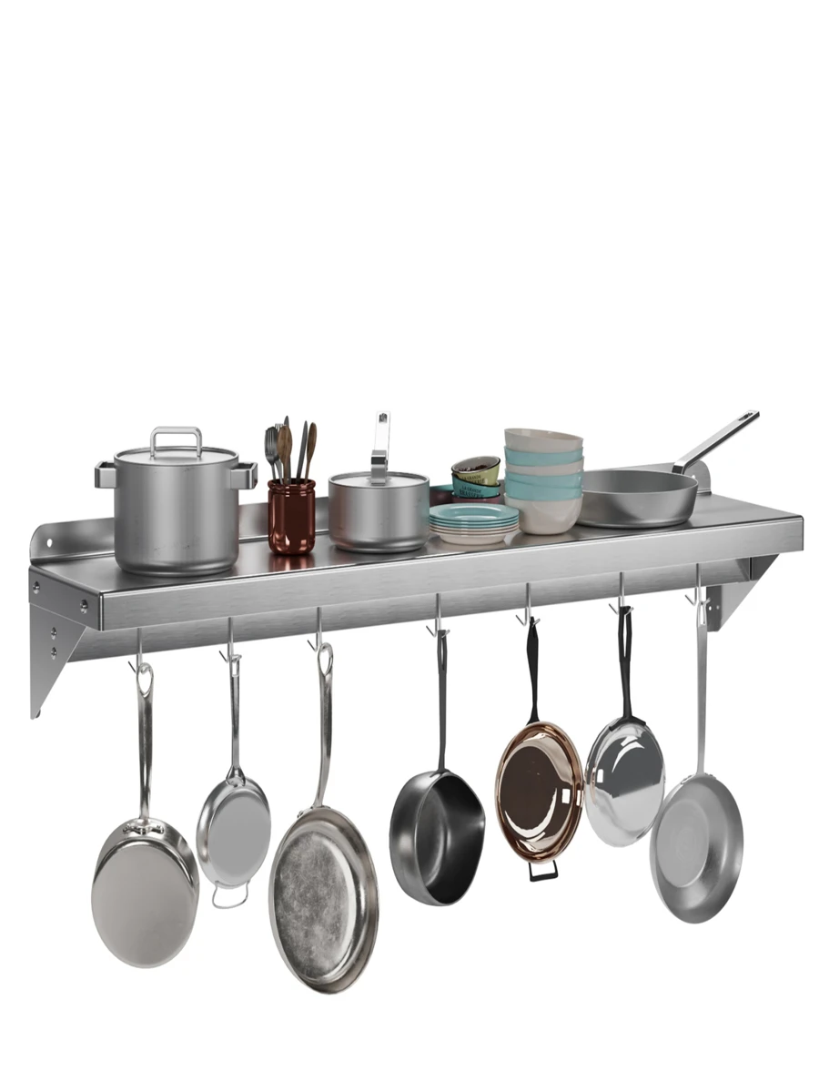 Metal Wall Mount Shelf with Backplash for Kitchen, 12" x 60" Stainless ...