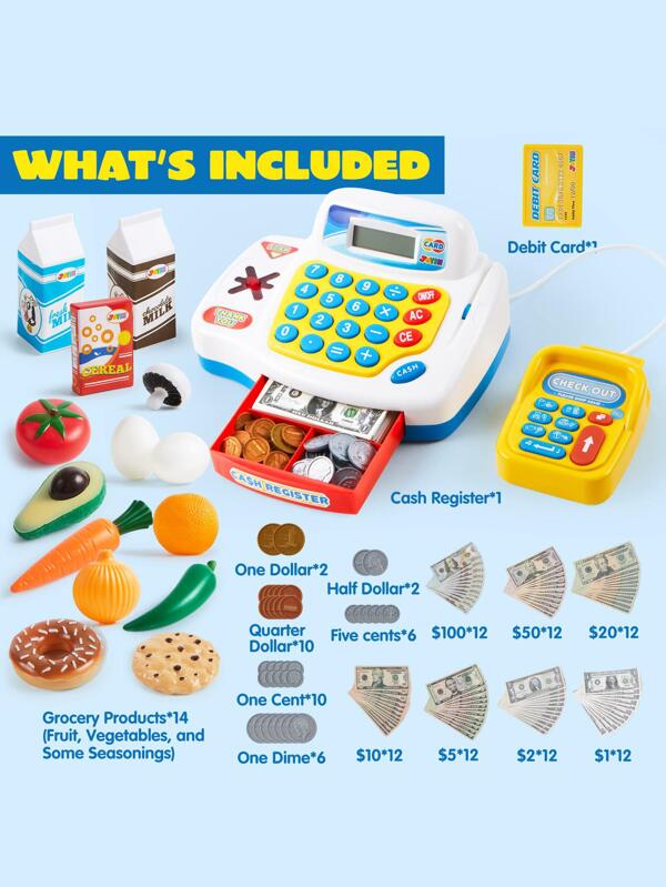 Syncfun Kids Pretend Play Calculator Cash Register Includes Play Money ...