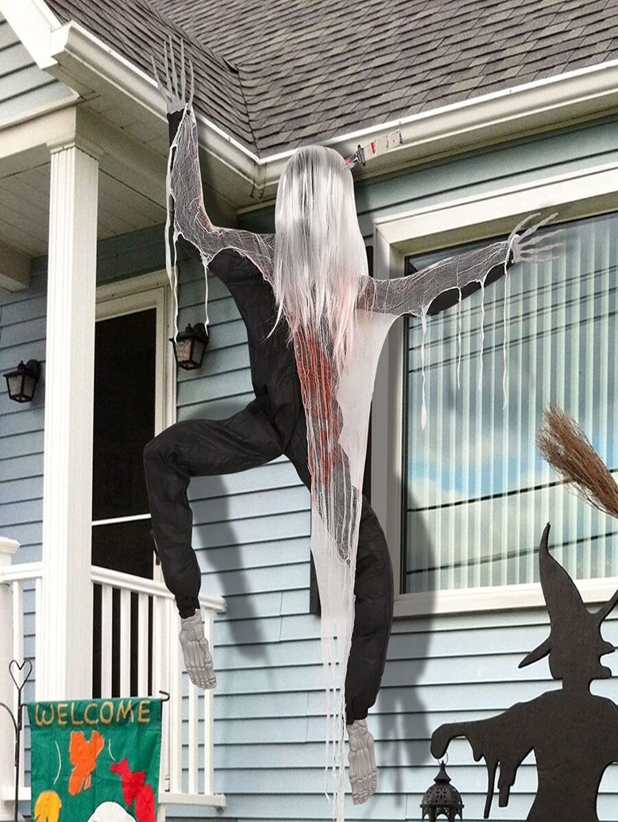 Climbing Wall Decoration, Life Size Climbing Dead Zombie with Knife on ...