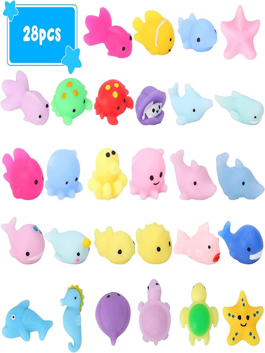 28 Packs Animals Mochi Squishy Toy with Cards Party Favors Set for Kids Classroom Exchange ...