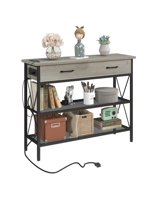 Console Table with 2 Drawers 39.5" Entryway Table with Charging Station ...