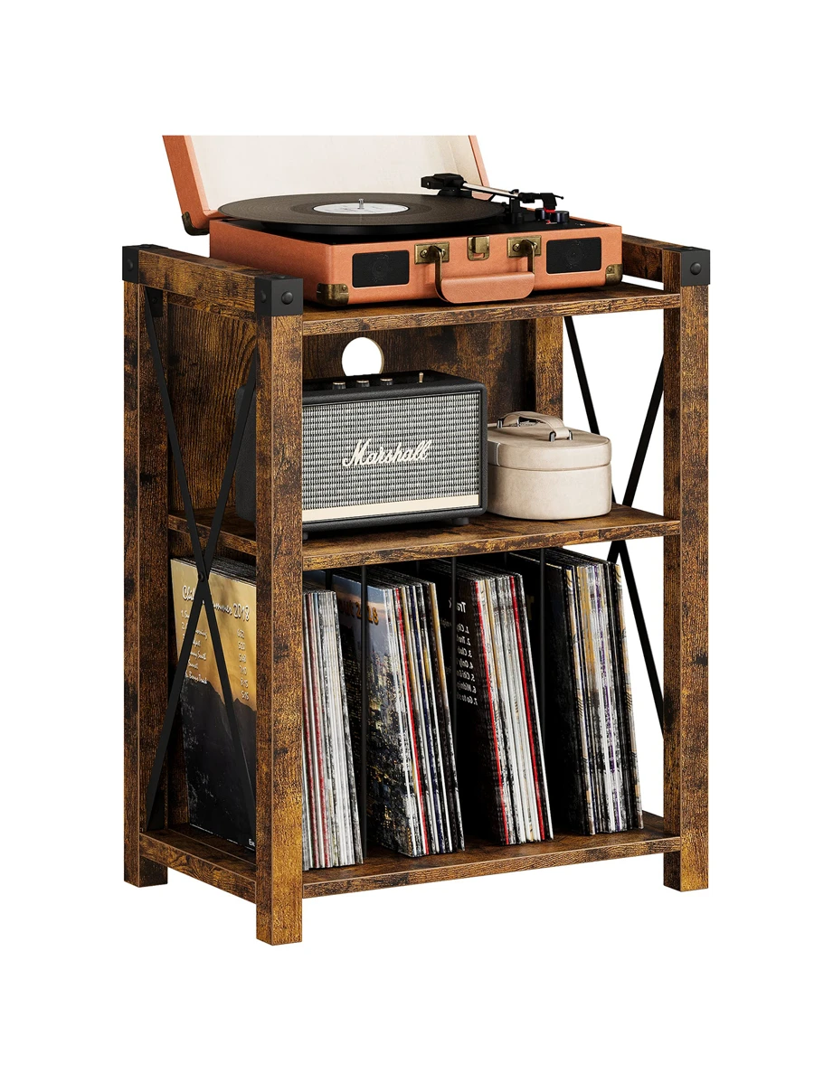 Record Player Stand with Storage Vintage Wooden Turntable Stand with X ...
