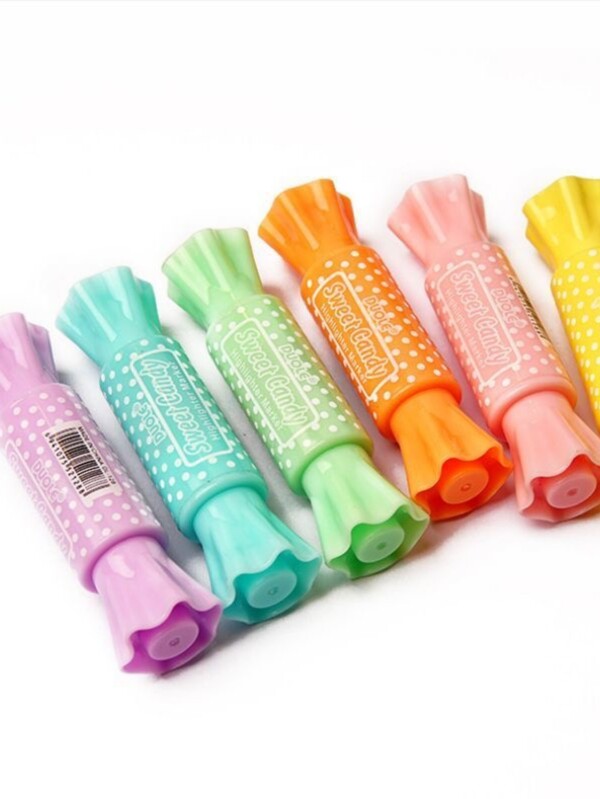 Kit 6 Pcs De Mini Marca Texto Bombom Doce Bala Com 6 Cores e 2 pontas ...