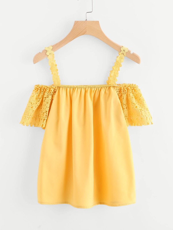 Open Shoulder Guipure Lace Sun Top | SHEIN USA