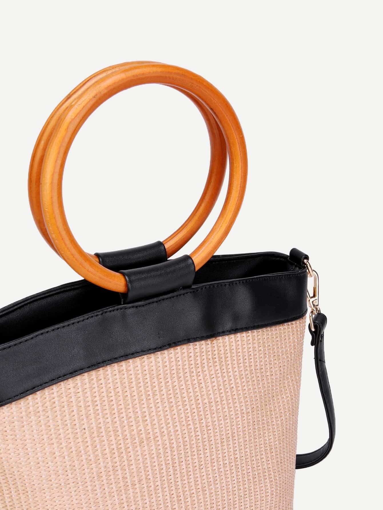 Weave Shoulder Bag With Wood Handle -SheIn(Sheinside)