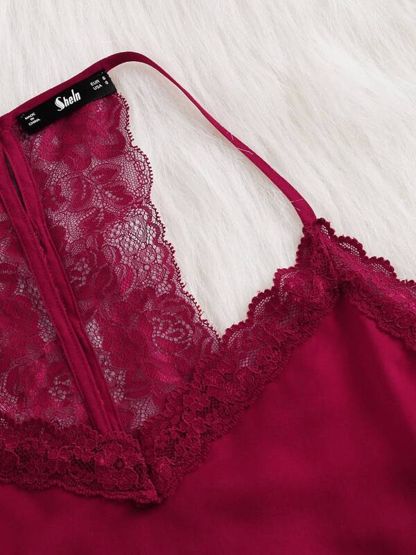 SHEIN Lace Racerback Cami And Shorts Pajama Set | SHEIN USA