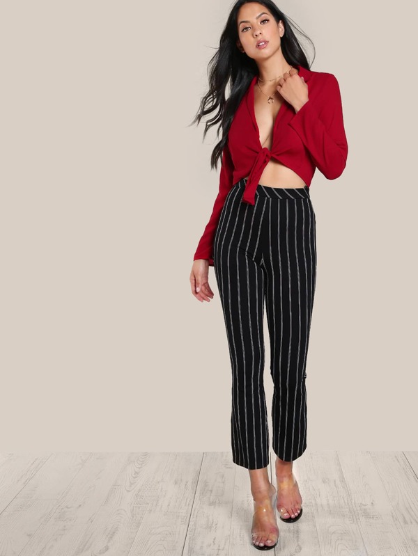 Shein Knot Front Plunging Crop Blouse Shein Usa