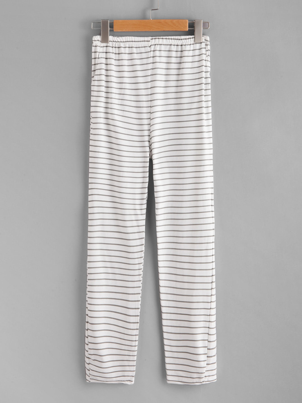Is That The New Lace Contrast Horizon Stripe Pajama Set ??| ROMWE USA