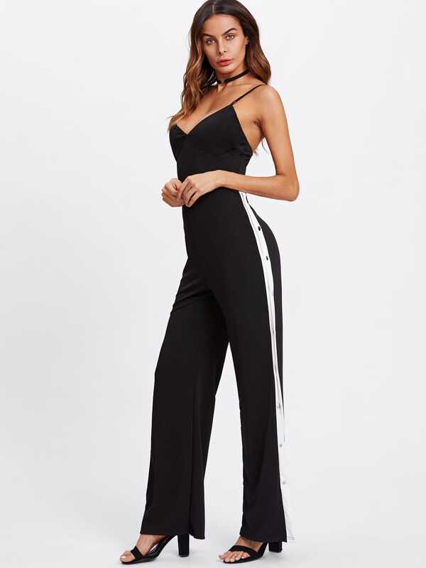 Side Split Panel Studded Detail Cami Jumpsuit | SHEIN USA