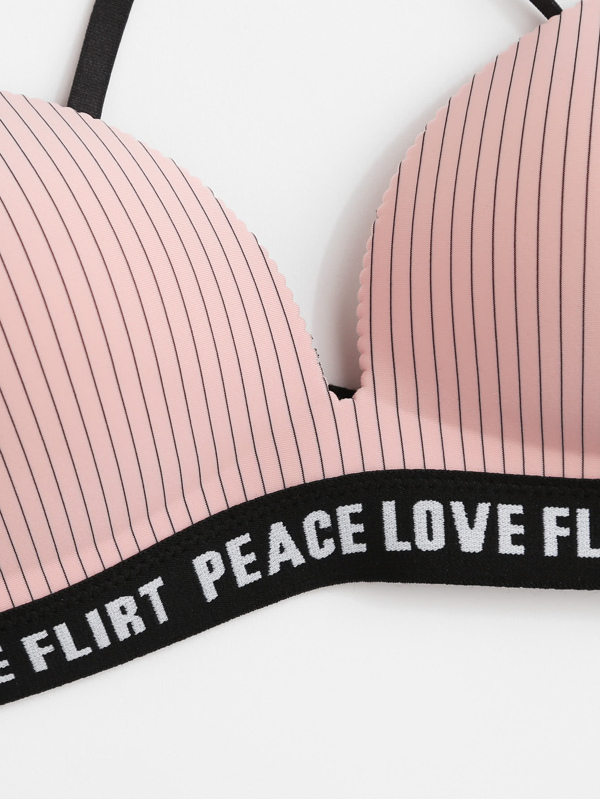 Slogan Tape Cross Back Striped Bra | SHEIN USA