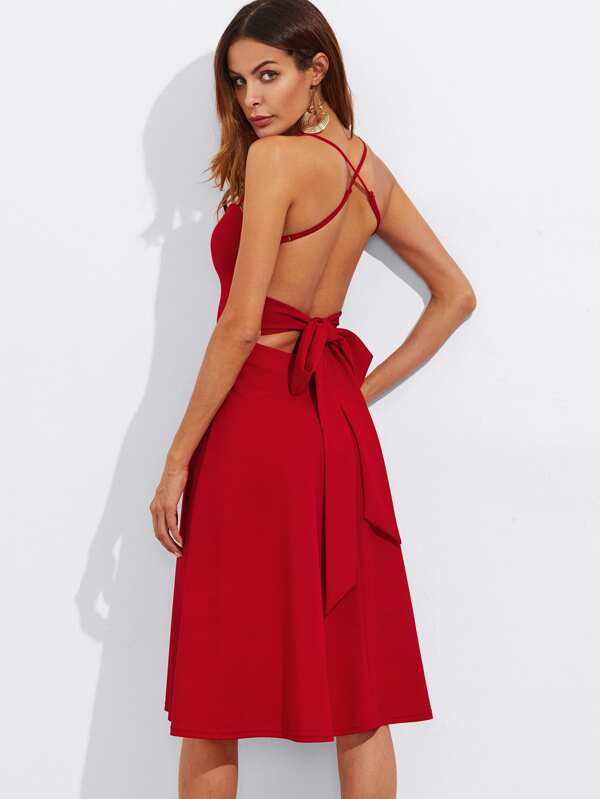 Shein Crisscross Tie Back Flared Cami Prom Dress Shein Usa