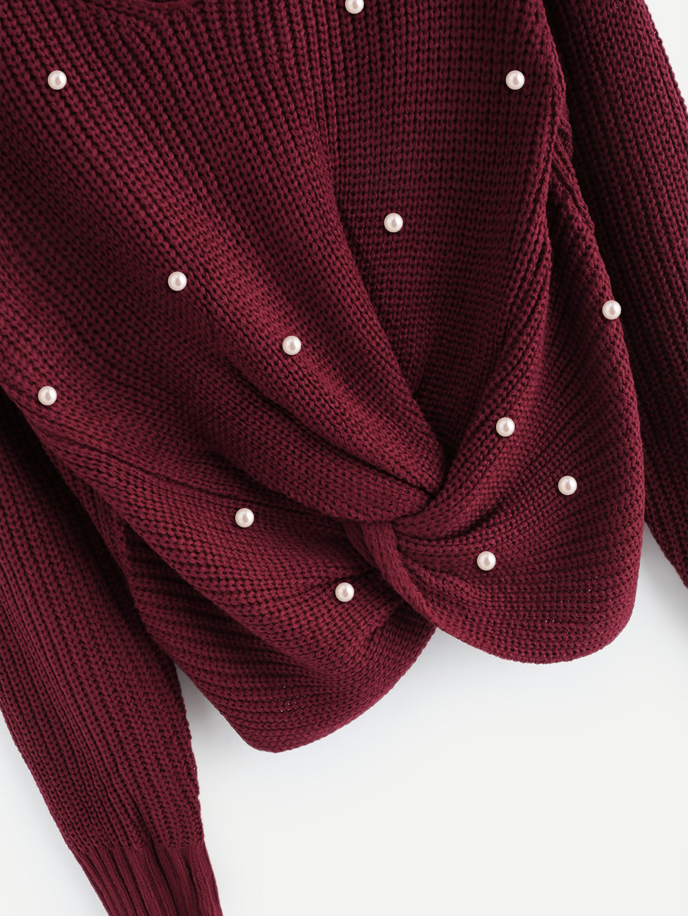 Pearl Beaded Detail Twist Sweater -SheIn(Sheinside)