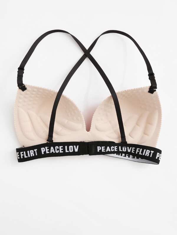 Slogan Tape Cross Back Striped Bra | SHEIN USA