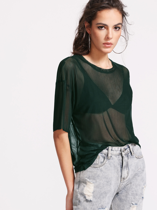 Is That The New Drop Shoulder Boxy Sheer Mesh Top ??| ROMWE USA
