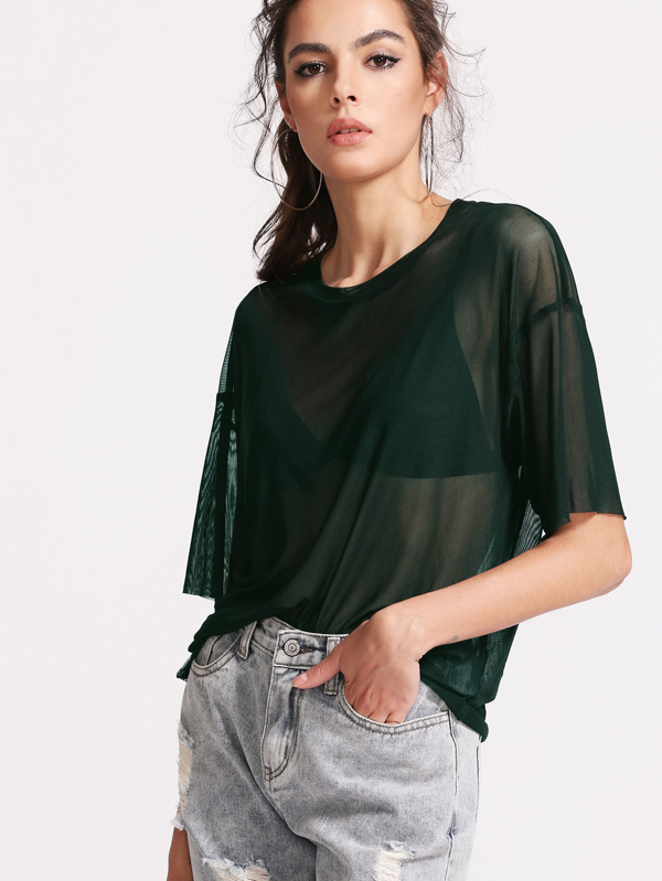 Is That The New Drop Shoulder Boxy Sheer Mesh Top ??| ROMWE USA