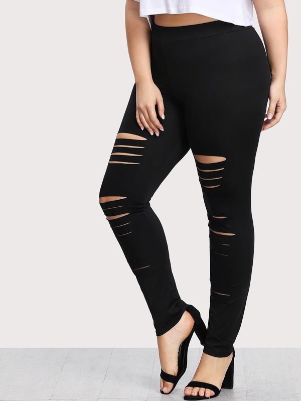 Plus Ladder Ripped Leggings | SHEIN USA