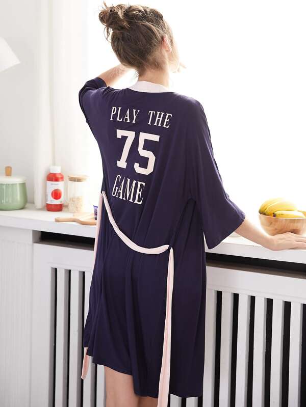 Number & Letter Print Pajama Set With Robe | SHEIN USA