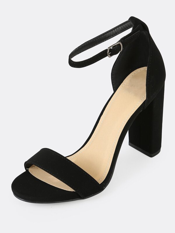 Nubuck Open Toe Block High Heels | SHEIN USA