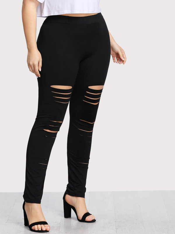 Plus Ladder Ripped Leggings | SHEIN USA