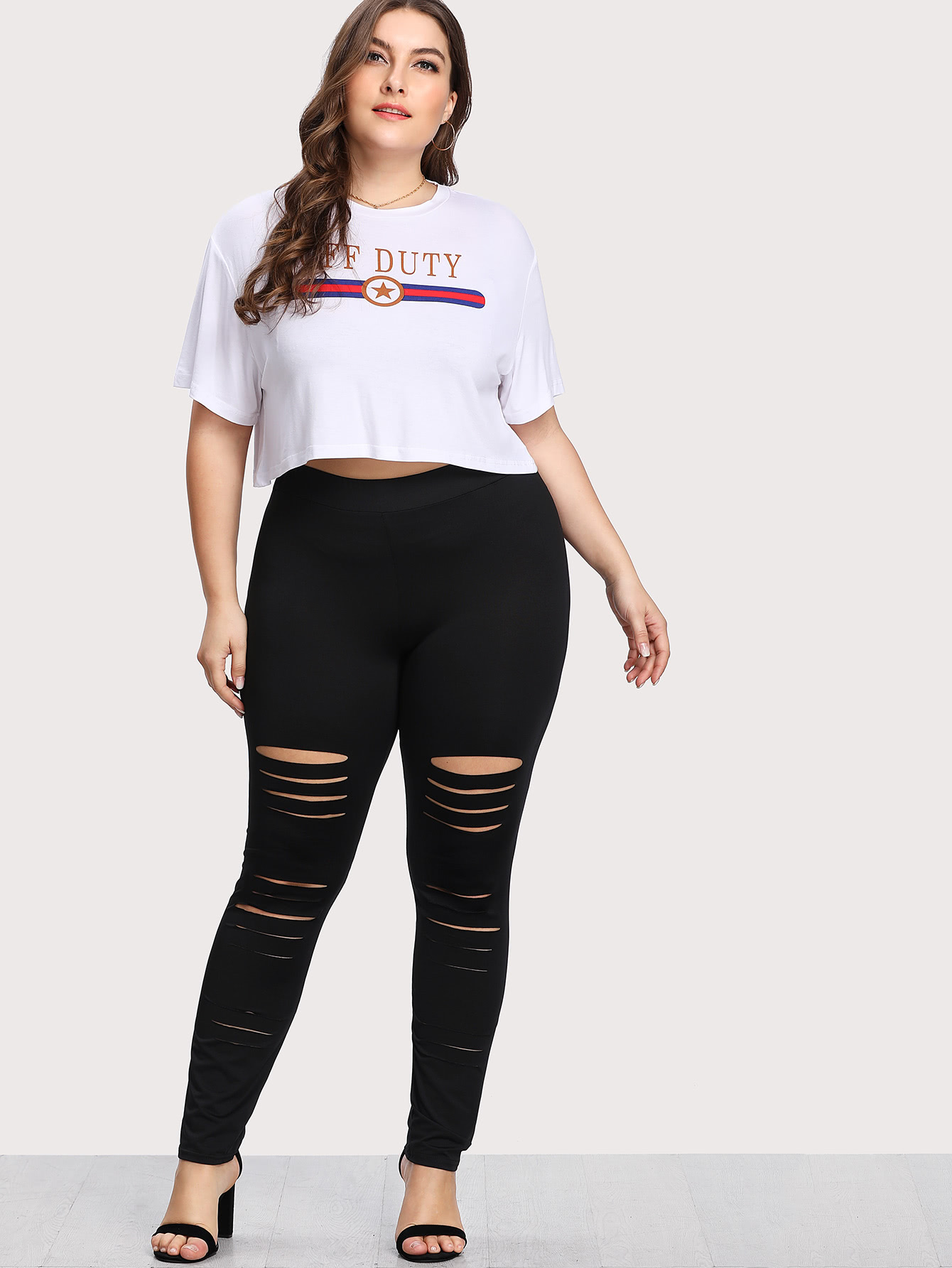 Plus Ladder Ripped Leggings | SHEIN USA