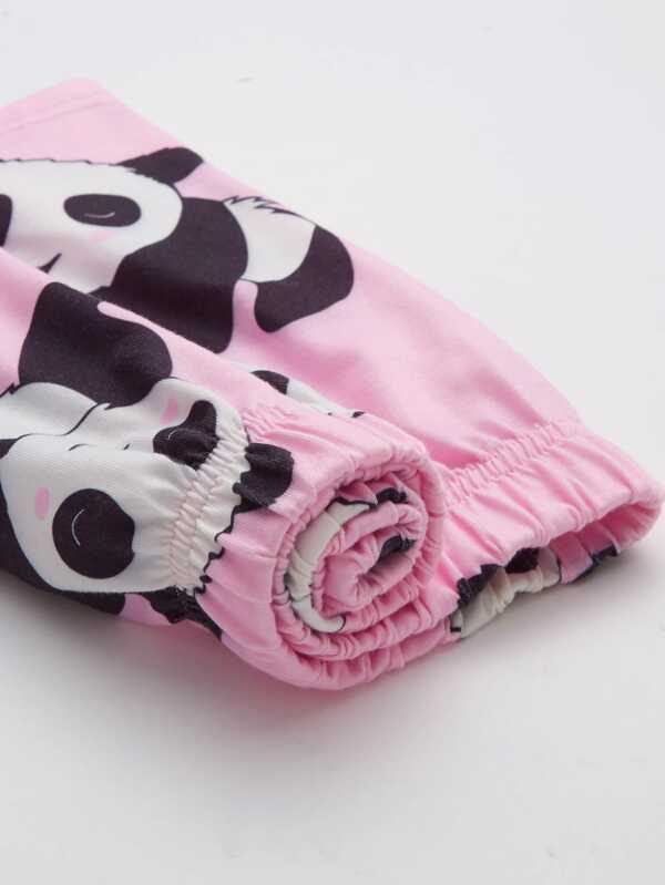 SHEIN Panda Print Tee And Shorts Pajama Set | SHEIN USA