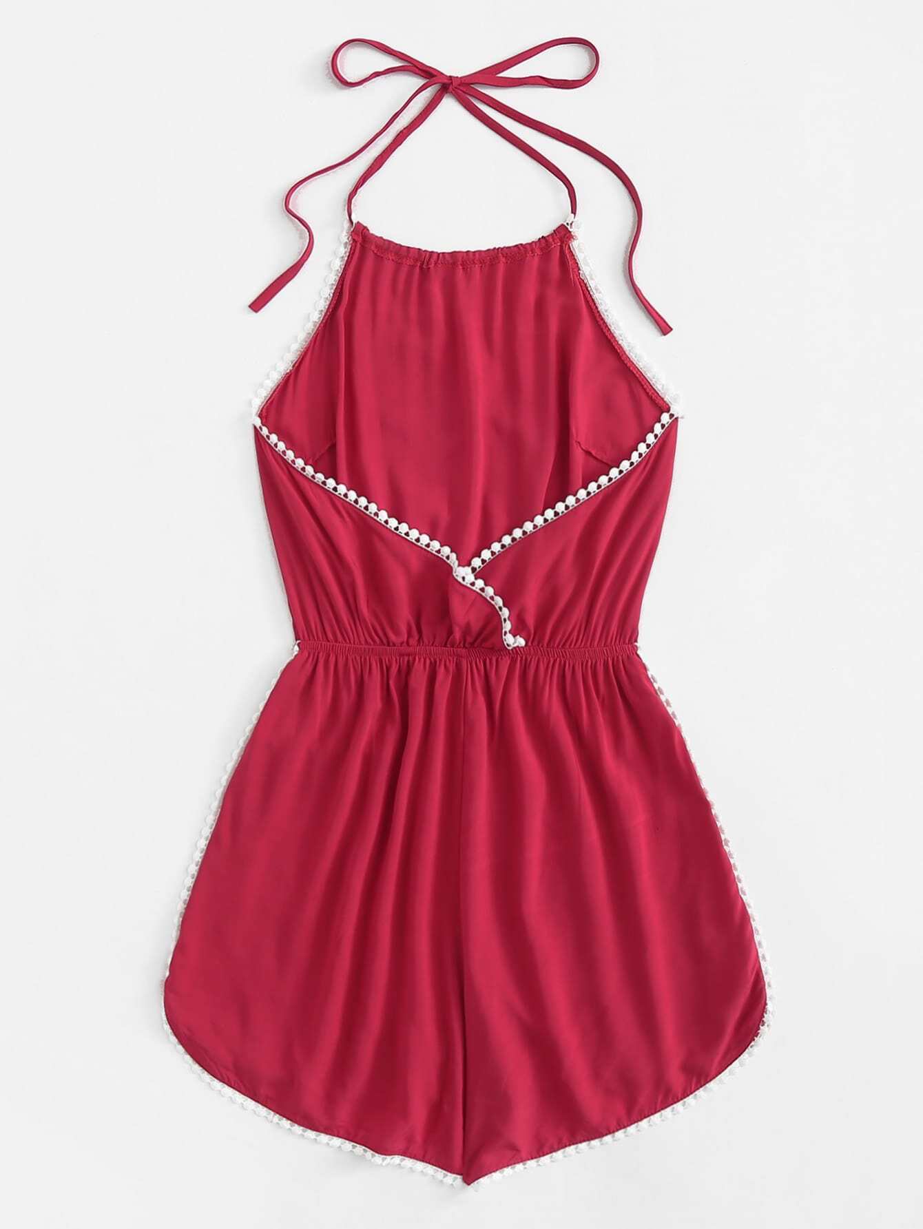 Halter Neck Crochet Trim Romper | ROMWE