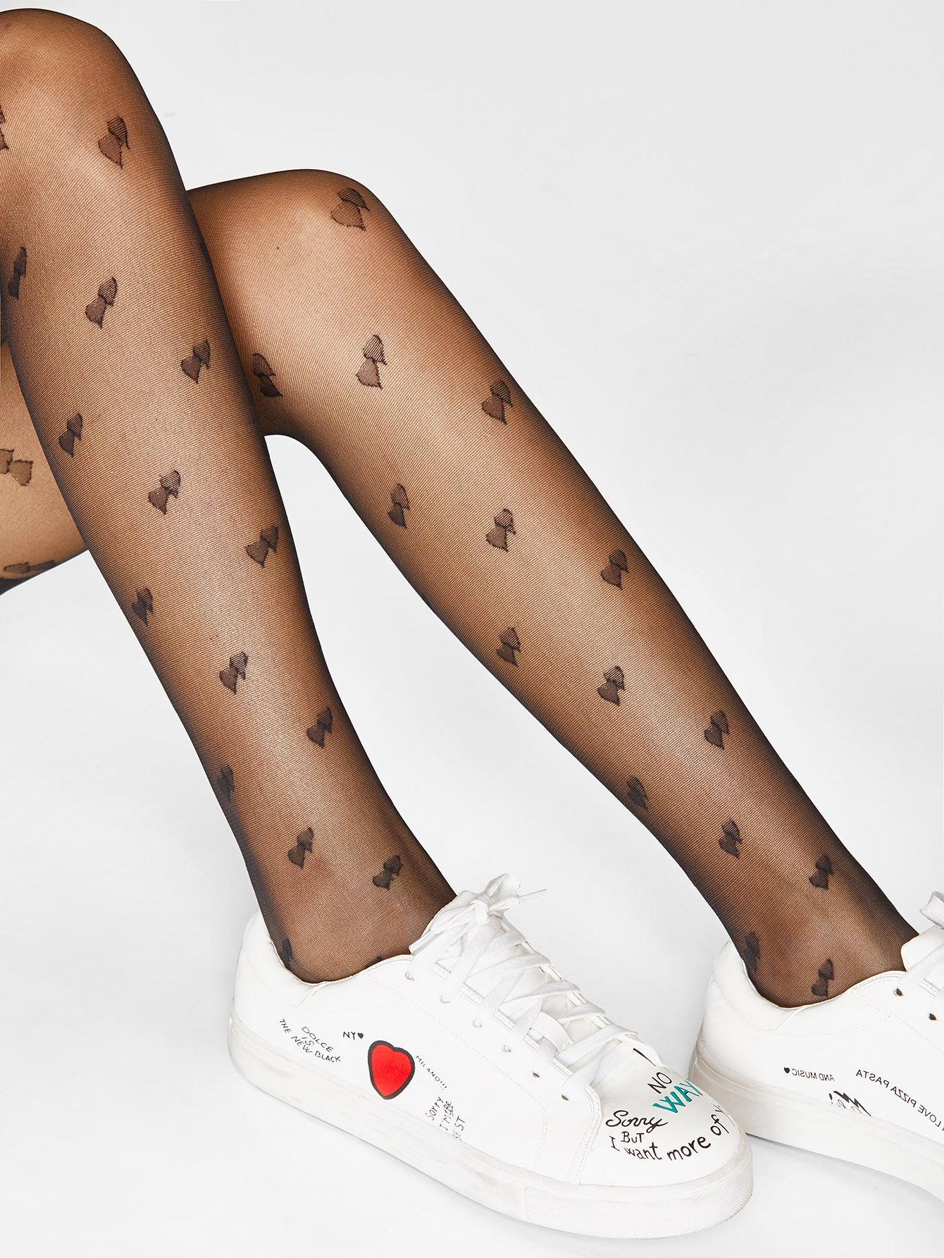 Bas collants à jacquard avec nœud papillon - noir -French SheIn(Sheinside)