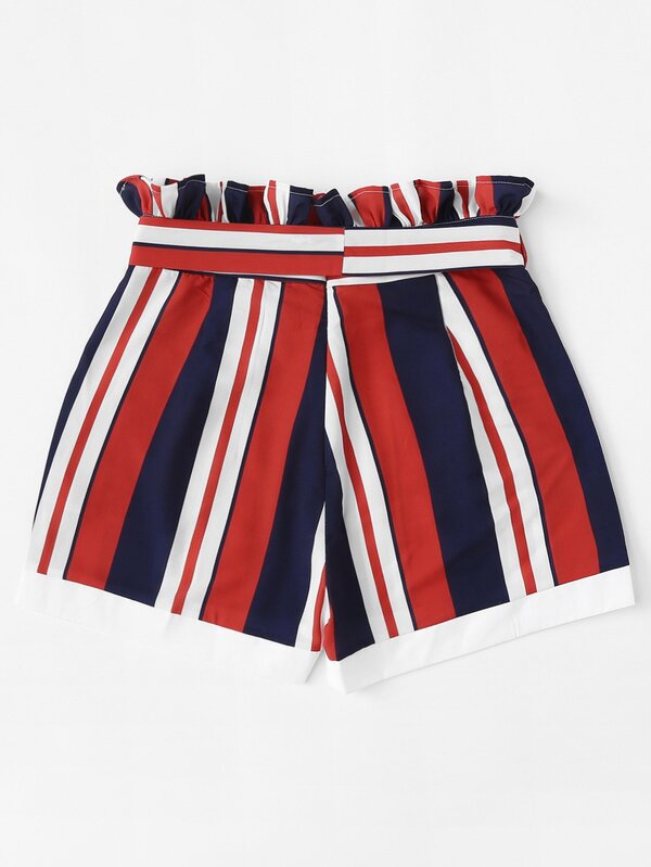 Is That The New Frill Trim Self Tie Waist Striped Shorts Romwe Usa