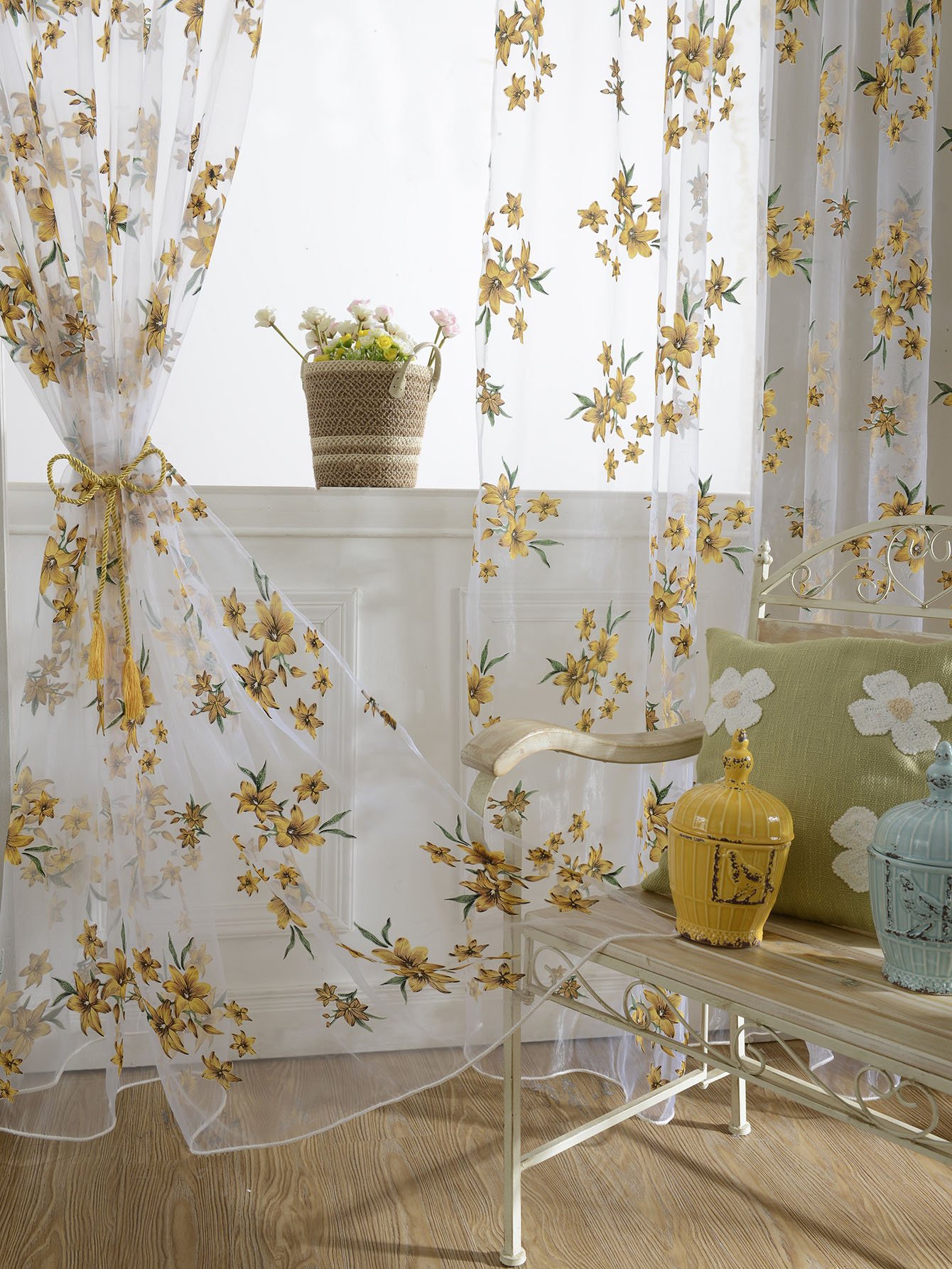 Flower Print Rod Pocket Sheer Curtain 1pc | SHEIN USA