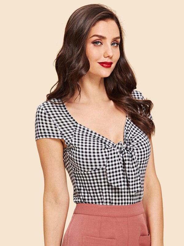 SHEIN Mulvari Knotted Sweetheart Gingham Fitted Top for Sale Australia ...