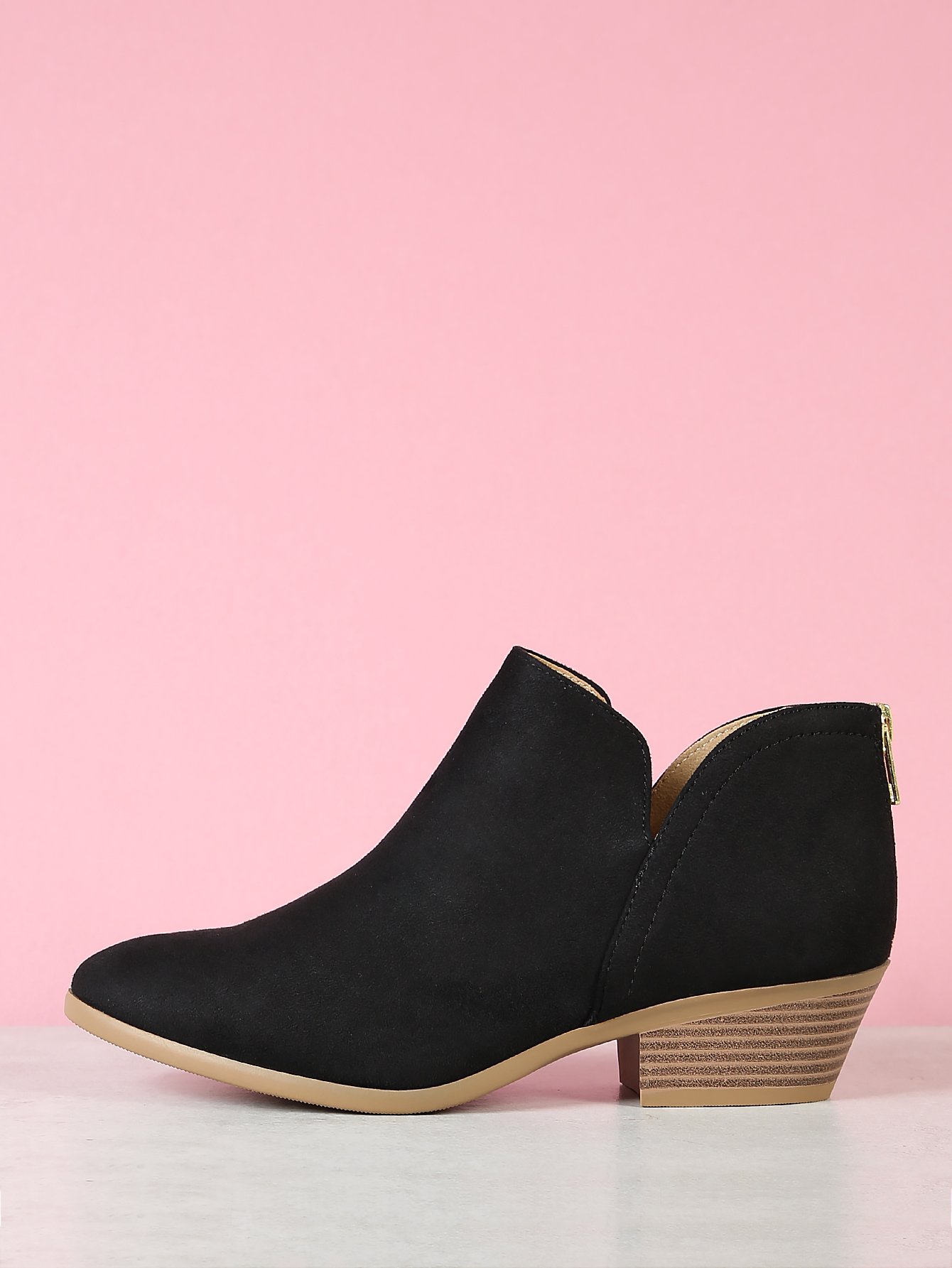 Stacked Block Heel Split Shaft Ankle Boots