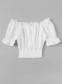 Off Shoulder Tie Front Shirred Crop Top | Shein Usa