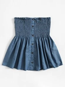 Smocked Lettuce-Edge Buttoned Tube Top | SHEIN USA