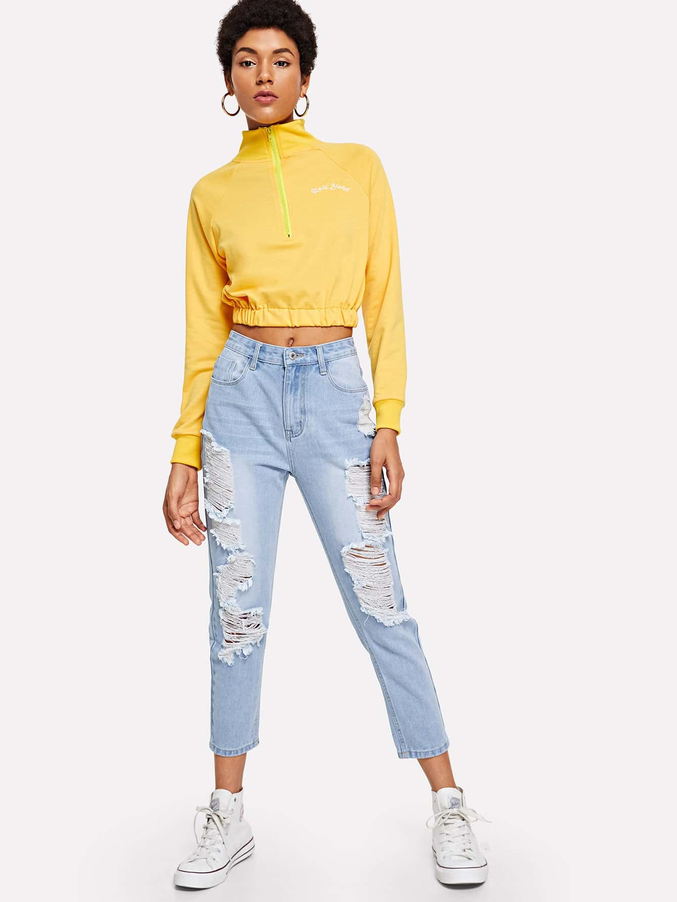 SHEIN Jean mom délavé déchiré | Mode en ligne | SHEIN FRANCE