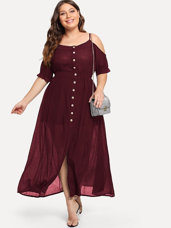 Plus Open Shoulder Single Breasted Dress | SHEIN USA